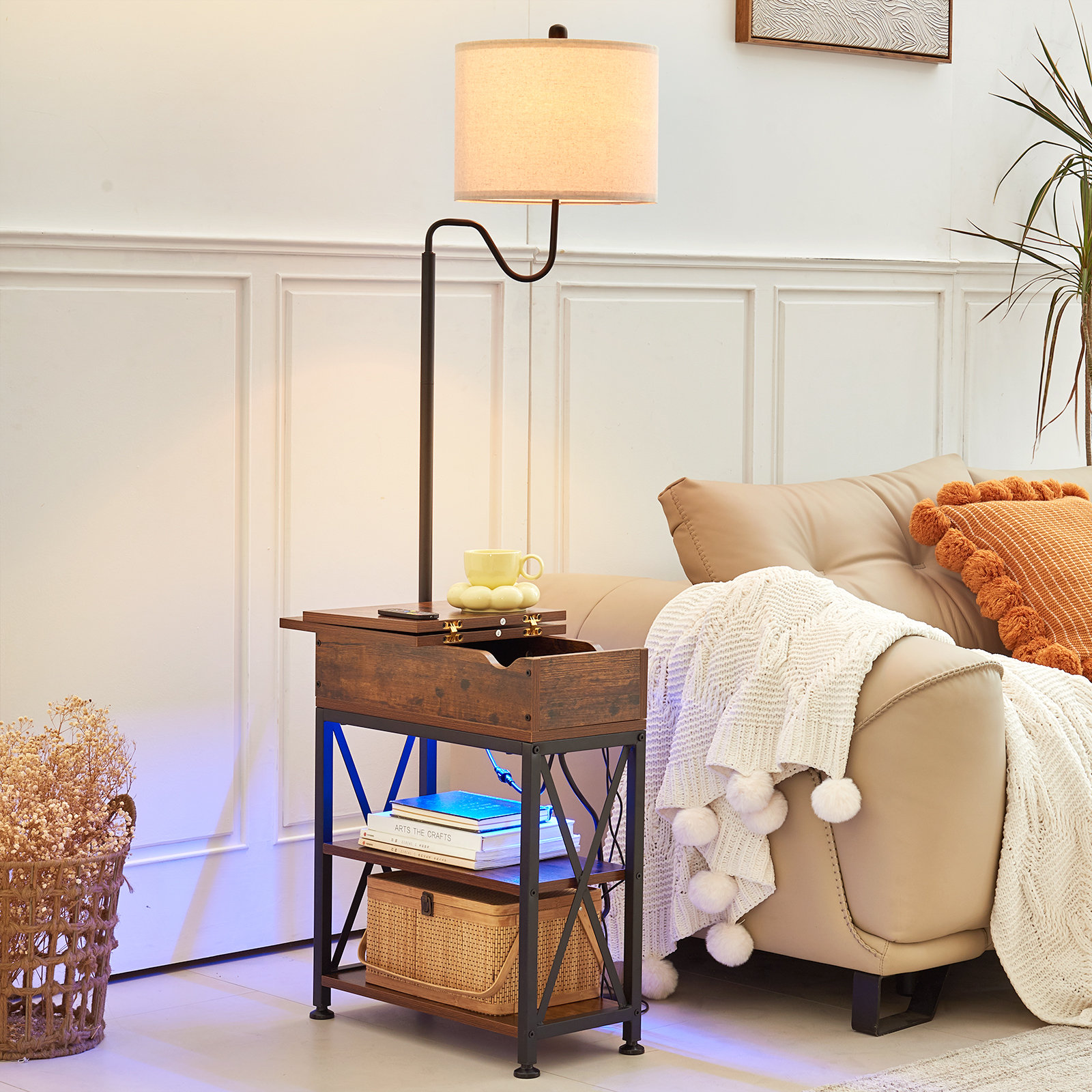 17 Stories Jaleb 59" End Table Coffee Table with Hidden Charging Station and Remote Control LED ...